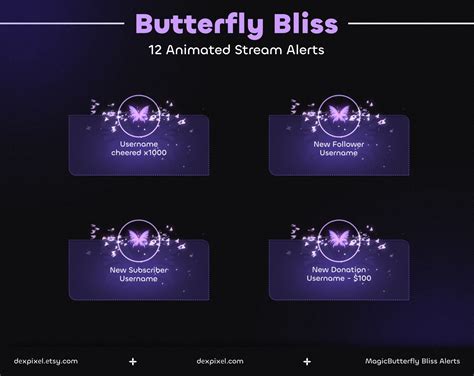 Butterfly Bliss Purple Magic Alerts Butterflies Twitch Alerts Cute Pastel Animated Stream