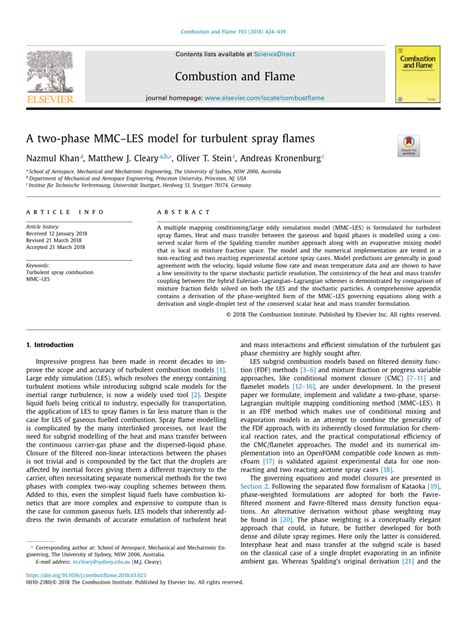 Pdf A Two Phase Mmcles Model For Turbulent Spray Flames