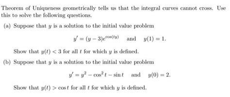Solved Theorem Of Uniqueness Geometrically Tells Us That The