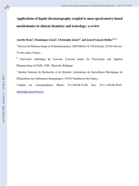 Pdf Applications Of Liquid Chromatography Coupled To Mass Spectrometry Based Dokumentips