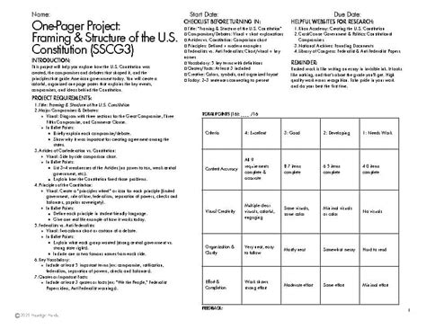 One Pager Project Framing And Structure Of The Us Constitution Sscg3