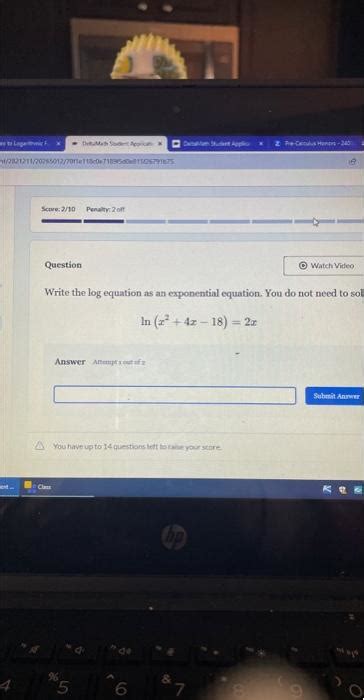Solved Write The Log Equation As An Exponential Equation