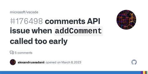 Comments Api Issue When `addcomment` Called Too Early · Issue 176498 · Microsoftvscode · Github