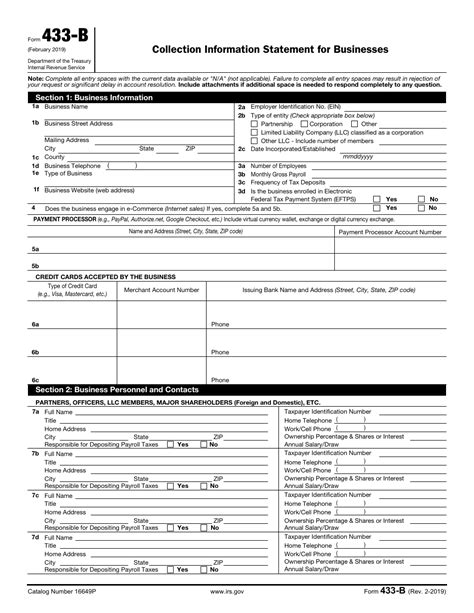Irs Form 433 B Fill Out Sign Online And Download Fillable Pdf