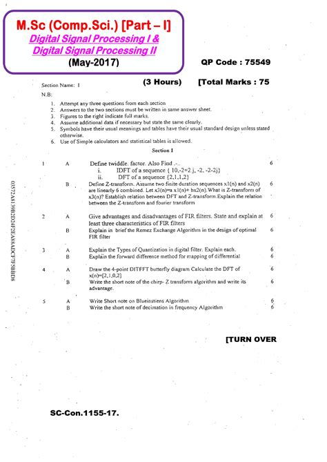 University Of Mumbai Msc Computer Science Part I Digital Signal Processing I And Ii Old