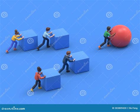 Isometric Business People Pushing Cubes Winner Easily Moving The Cube
