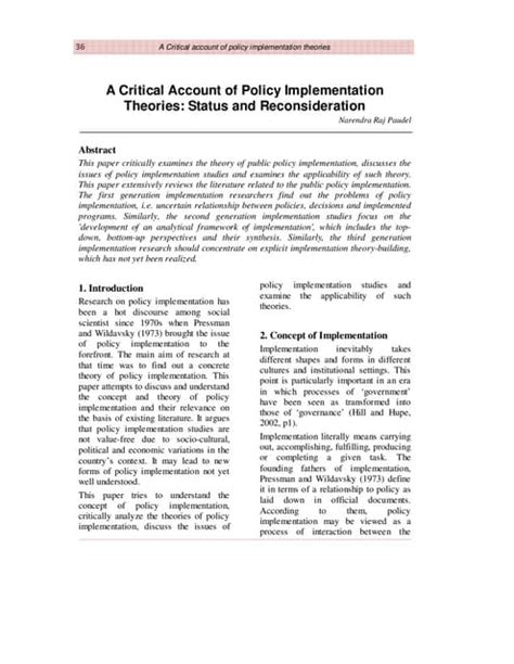 3 Narendra Paudel A Critical Account Of Policy Implementation Theories Pdf