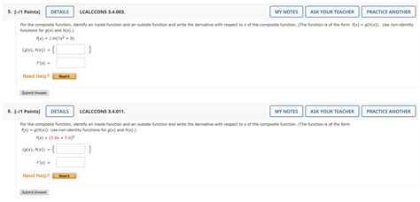 Solved For The Composite Function Identify An Inside Chegg Com