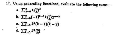 17 using generating functions ovaluate the