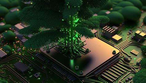 Trees Are Growing On Circuit Board Technology Innovations Generative Ai Stock Illustration
