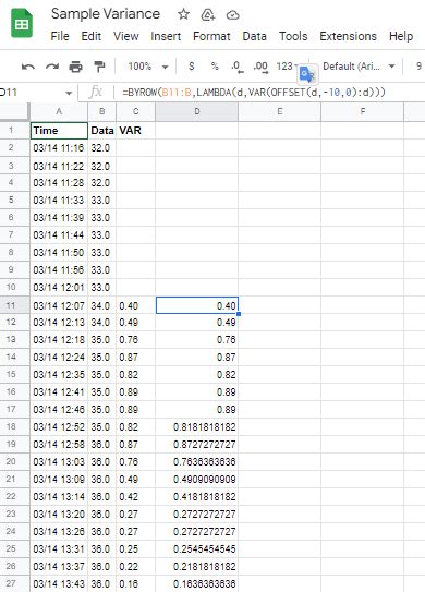 Array Formulas How To Calculate Sample Variance For Moving Sample