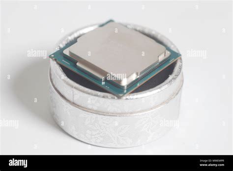 Central Processing Unit Cpu Processor Microchip On The Packaging Box On White Background Stock