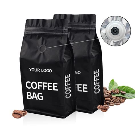 Custom Printed Flat Bottom Coffee Bag With Valve And Zipper Kraft Paper
