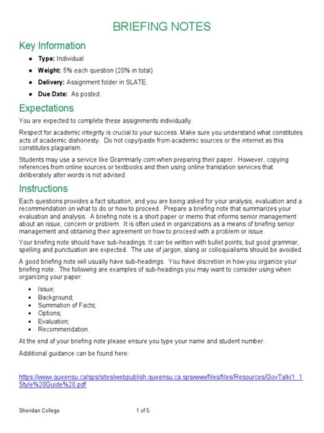 Briefing Note Assignment Details And Rubric Pdf Rubric Academic