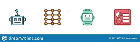 Set Artificial Intelligence Robot Neural Network Chat And Computer