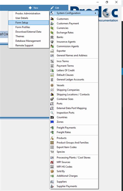 Default Forms Form Setup Tradewindow Prodoc
