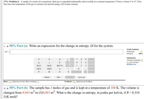 Solved 7 Problem 4 A Sample Of N Moles Of A Monatomic