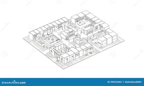 An Isometric Architectural Drawing Of A Complex Modern Building With A
