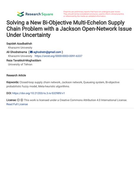 Pdf Solving A New Bi Objective Multi Echelon Supply Chain Problem With A Jackson Open Network