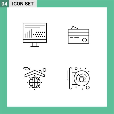 4 Universal Line Signs Symbols Of Coding Credit Programing Banking Money Editable Vector Design