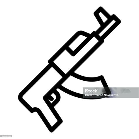 칼라 쉬니 코프 돌격 소총 라인 아이콘입니다 총기 기계 무기 기호 흰색 배경에 윤곽선 스타일 픽토그램 군사 또는 전쟁 기호 모바일 개념 웹 디자인 벡터 그래픽