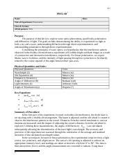 Polarization Pre Lab Docx P 1 PRELAB 1 Name Date Title Of Experiment Polarization Class