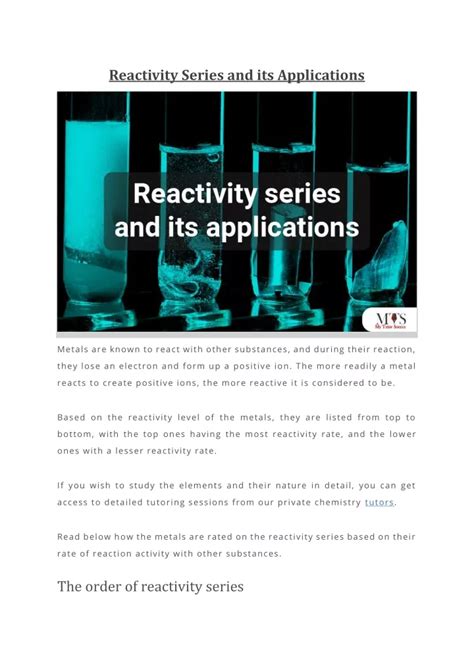 Ppt Reactivity Series And Its Applications Powerpoint Presentation Free Download Id 11332722