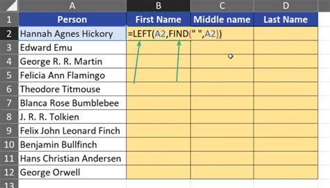 extract first last and middle name with formulas excel and adam