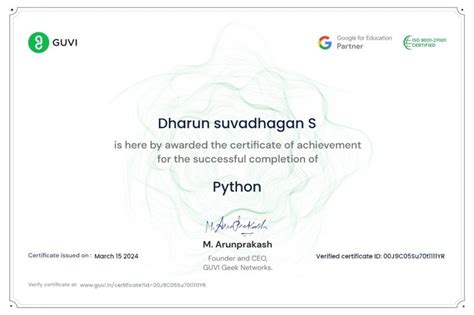 ⭐thrilled To Share That I Have Successfully Completed The Python Course From Guvi And Earned A