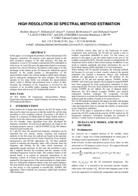 Pdf High Resolution 3d Spectral Method Estimation