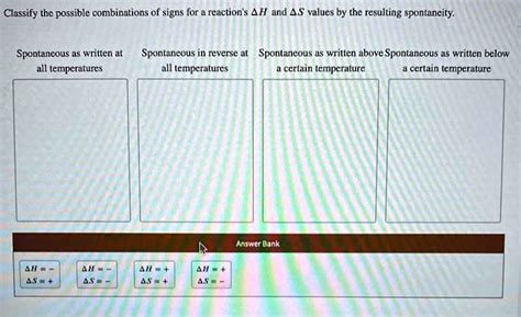solved classify the possible combinations of signs for reaction Î”h
