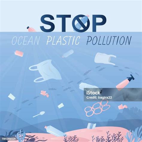 플라스틱 쓰레기와 다양한 쓰레기와 수중 세계 해양 플라스틱 오염 을 중지 0명에 대한 스톡 벡터 아트 및 기타 이미지 0명 가방 개념 Istock