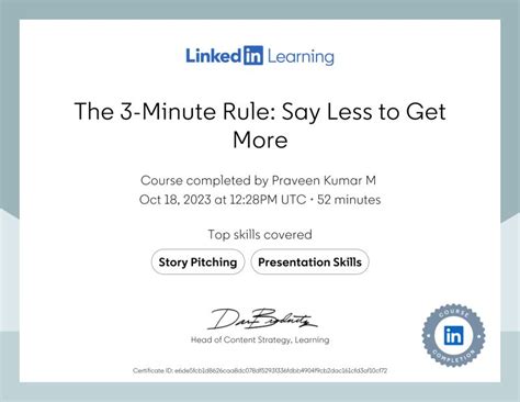 Just Finished The Course “the 3 Minute Rule Say Less To Get More” By Penguin Random House And