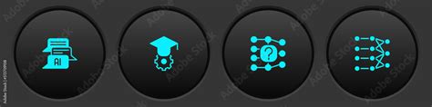 set chat bot graduation cap neural network and icon vector stock