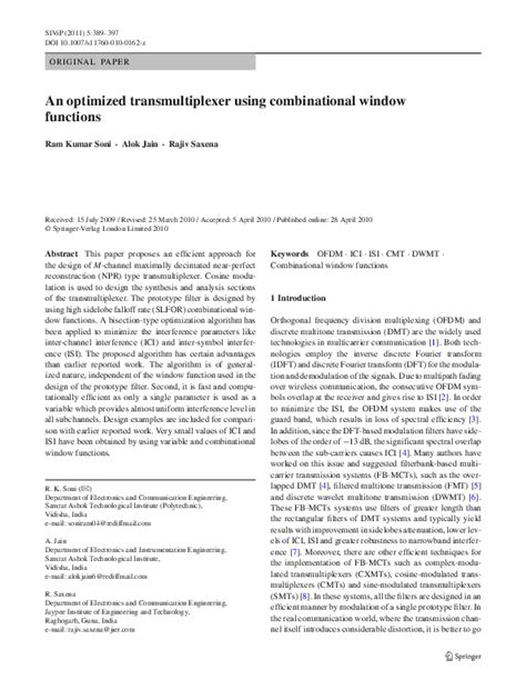 Pdf An Optimized Transmultiplexer Using Combinational Window Functions