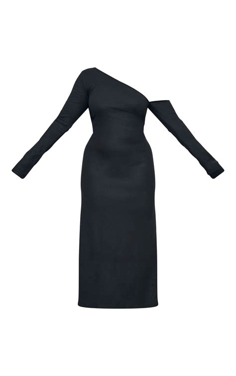 Plus Black Heavy Asymmetric Ruched Maxi Dress Plus Size