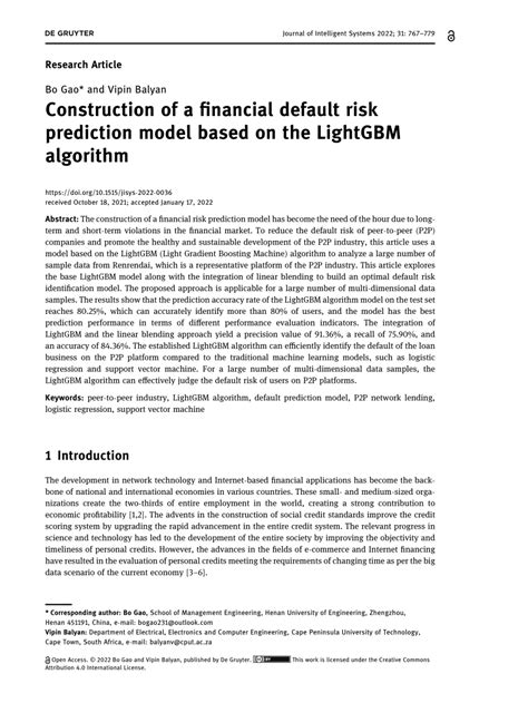 pdf construction of a financial default risk prediction model based