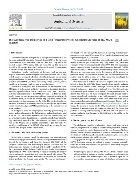 Pdf Editorial The European Crop Monitoring And Yield Forecasting