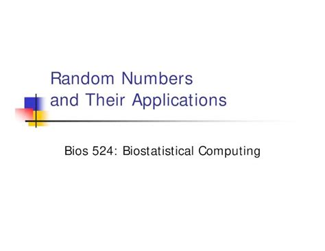 Pdf Random Numbers And Their Applicationsrejohnsobios524random