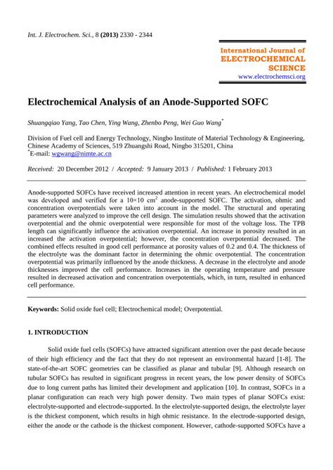 Pdf Electrochemical Analysis Of An Anode Supported Sofc Analysis Of An Anode Supported Sofc