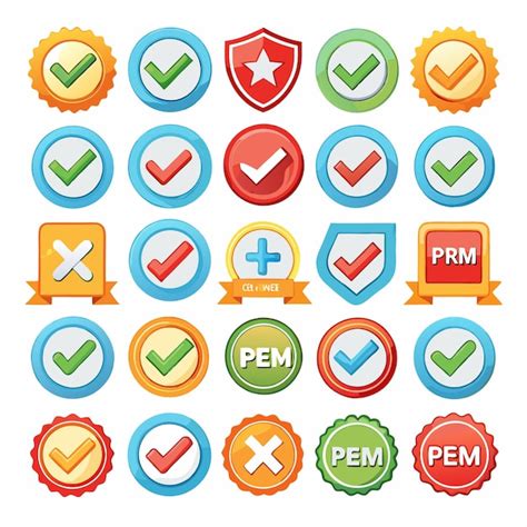 Colorful Checkmarks Stars Crosses And Badges In Various Shapes And Sizes Premium Ai Generated