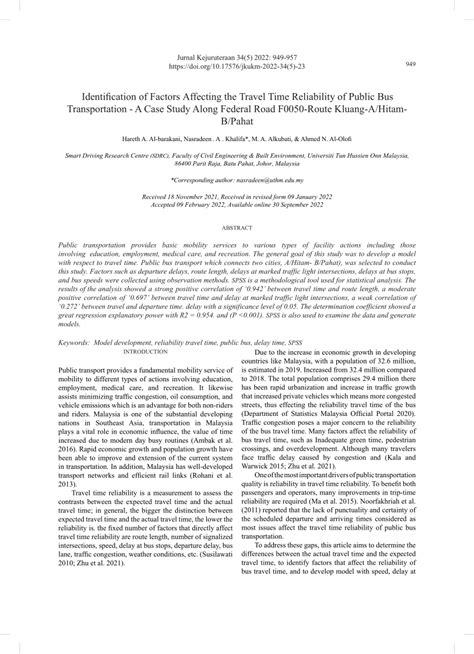 Pdf Identification Of Factors Affecting The Travel Time Reliability Of Public Bus