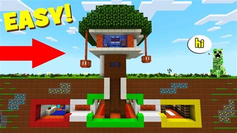 Minecraft Tutorial How To Make A Modern Tree House With An Underground Base Modern Tree House