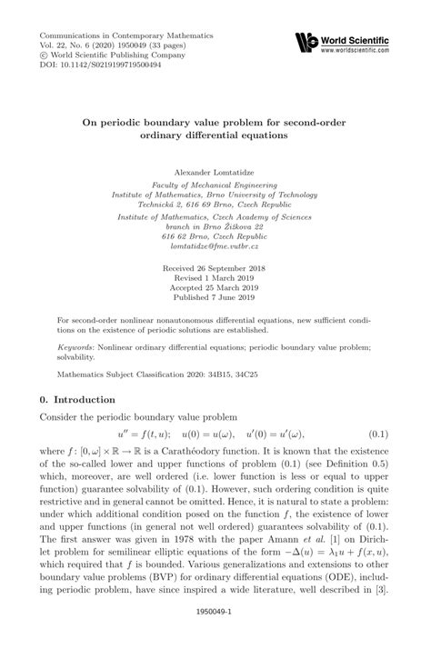 Pdf Remark On Periodic Boundary Value Problem For Second Order Linear