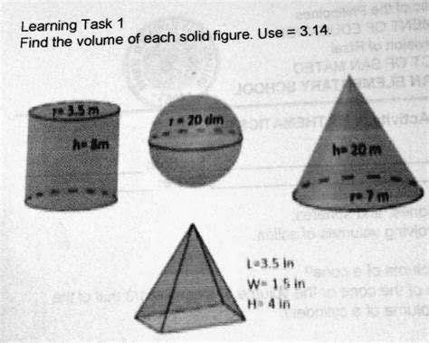 Solvedlearning Task 1find The Volume Of Each Solid Figure Use 3143