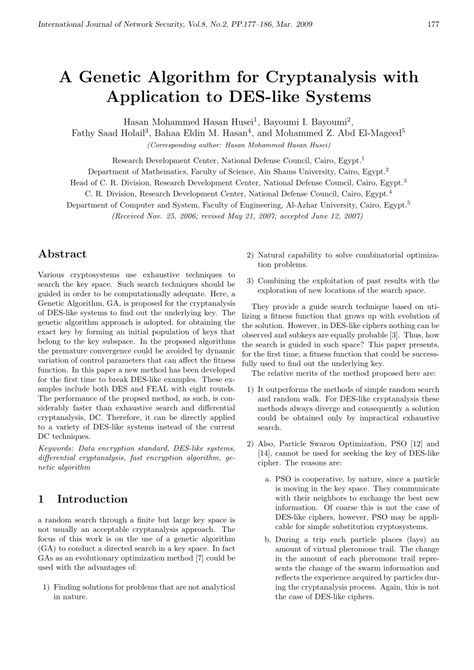 pdf a genetic algorithm for cryptanalysis with application to des