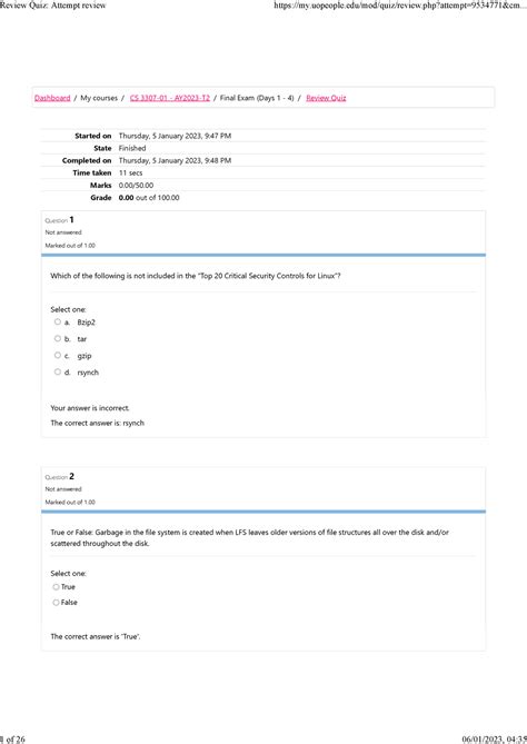 Operating Systems 2 Proctored Course Cs 3307 Started On Thursday 5 January 2023 947 Pm