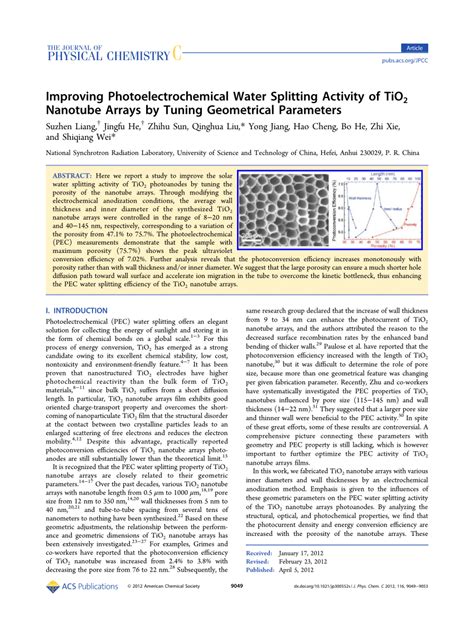 Pdf Improving Photoelectrochemical Water Splitting Activity Of Tio2
