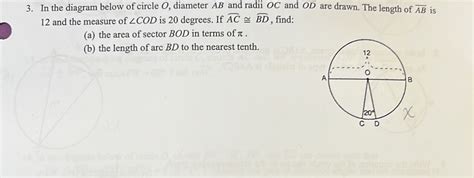 Solved In The Diagram Below Of Circle O Diameter Overline AB And Radii Overline OC And