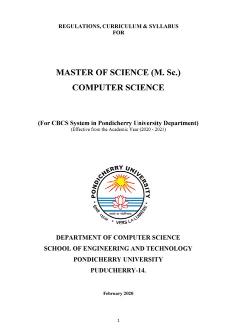 Syllabus For MSc Computer Batch REGULATIONS CURRICULUM SYLLABUS FOR MASTER OF